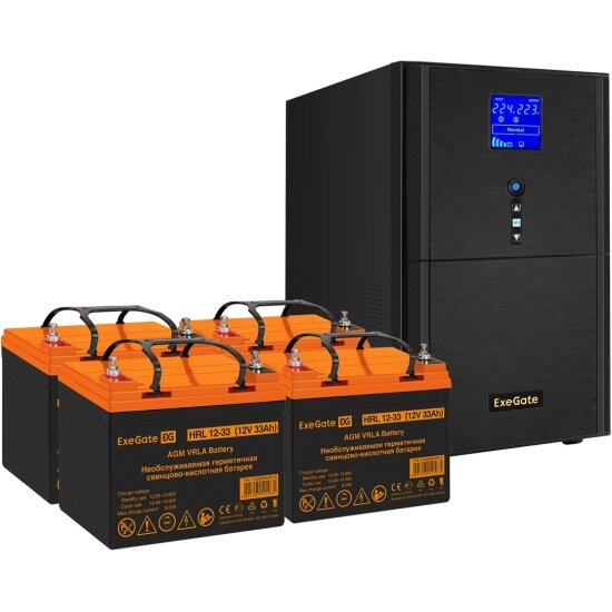 Комплект ИБП Exegate SineTower SZ-5000. LCD. AVR.2SH.1C13. T. RJ. USB + Батарея 33Aч, 4 шт. 5000VA/4000W