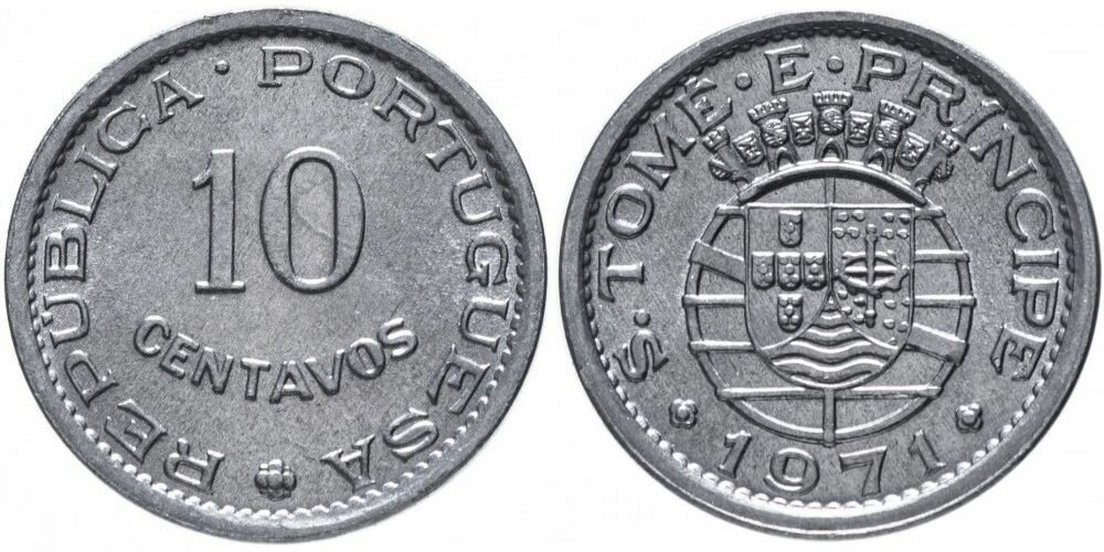 Сан-Томе и Принсипи 10 сентаво, 1971 Португальская колония UNC