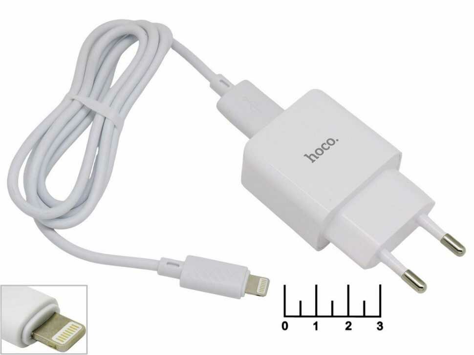 Сетевое зарядное устройство USB 5V 2.1A (шнур Lightning) Hoco C106A (быстрая зарядка)