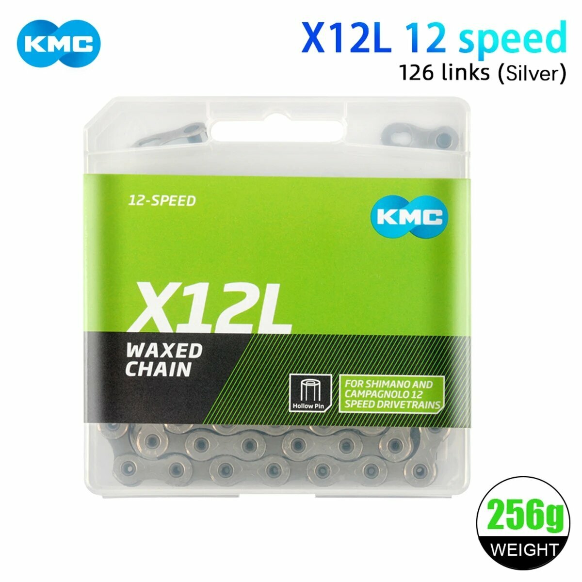 Цепь велосипедная KMC X12L WAXED 12 скоростей, Silver