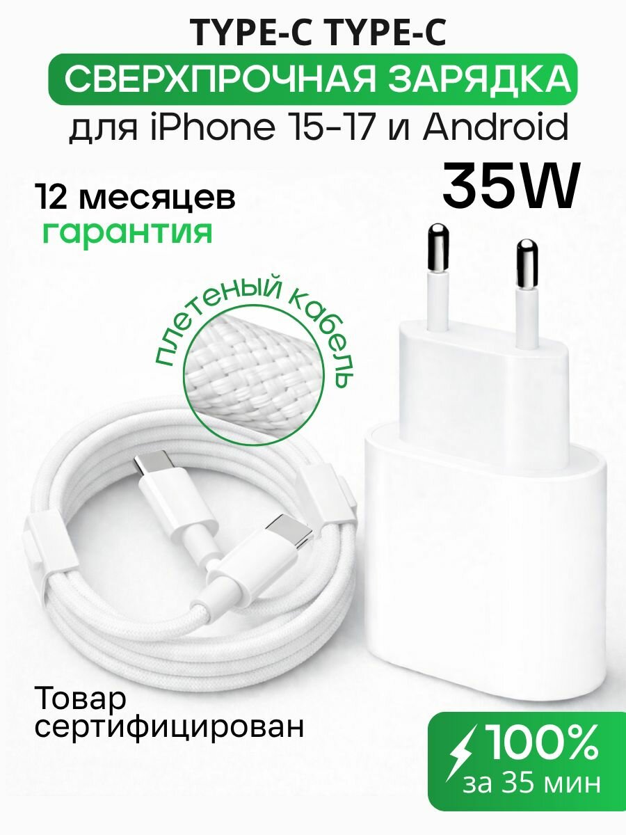 Заpядка type c / Зарядка для iphone и android / Блок питания с кабелем тайпси 35W / Зарядное устройство type C