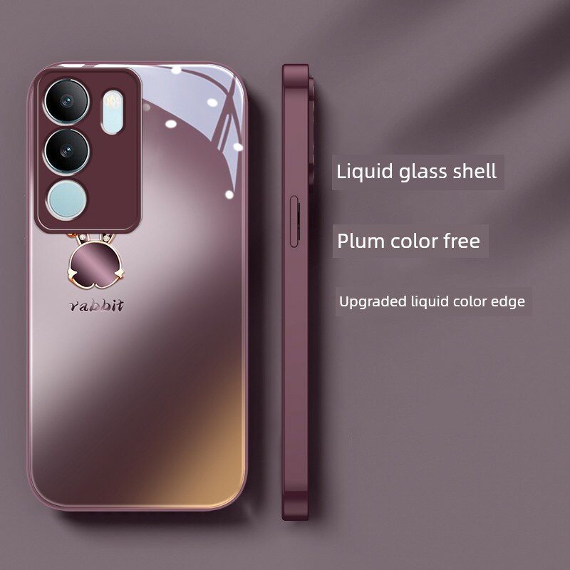 Чехол для Vivo S10e, сливовый с рисунком кролика, металлическое стекло с улучшенной защитой
