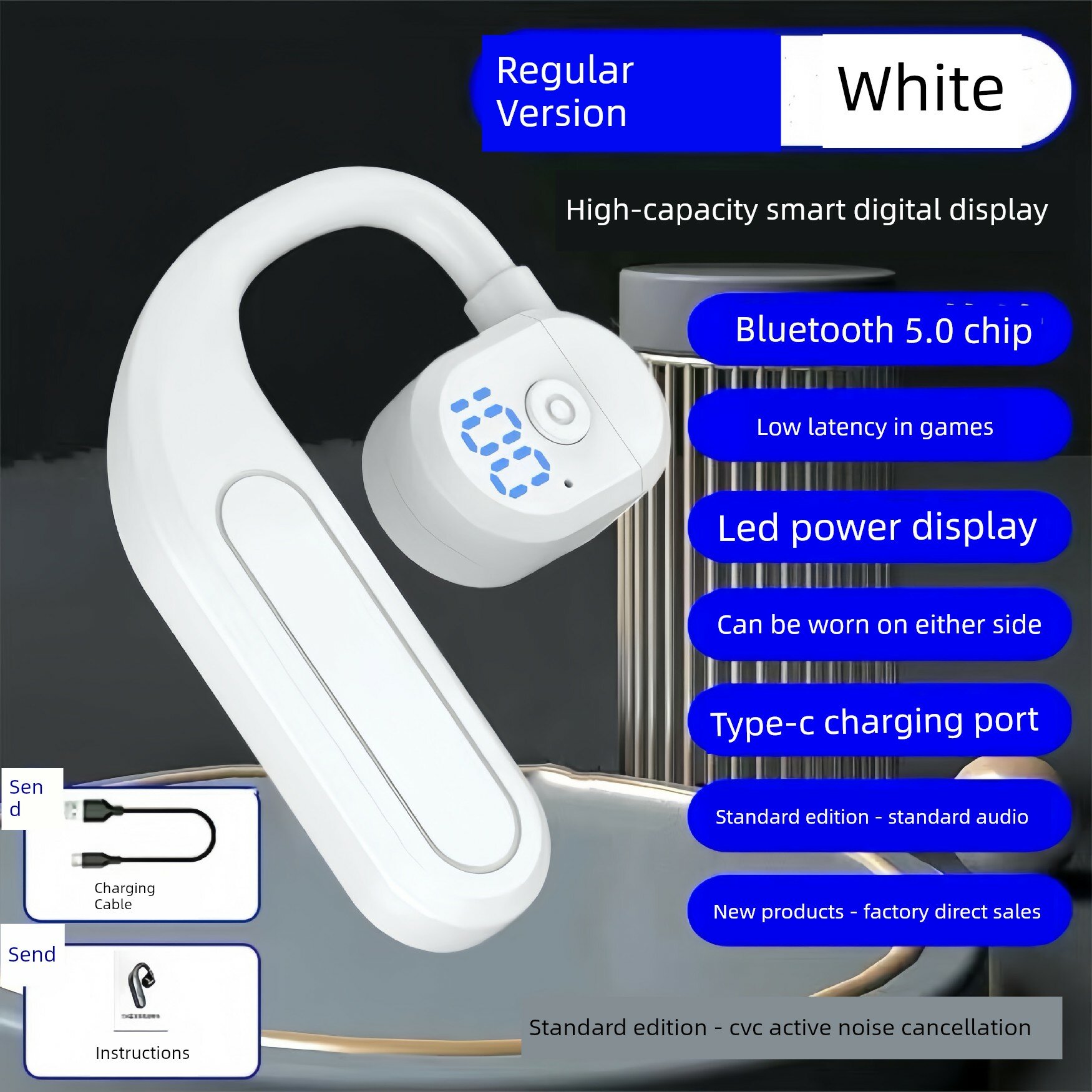Беспроводные наушники TWS Bluetooth для спорта, вкладыш-дизайн со стандартным сроком службы батареи, комфортная