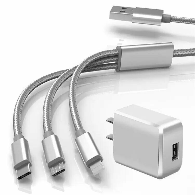 0,25 м 3-портовый USB-кабель с 3 портами USB-A, цвет серебро, с вилкой
