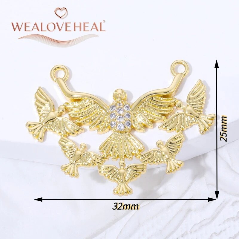WEALOVEHEAL Позолоченный латунный кулон-голубь с фианитами
