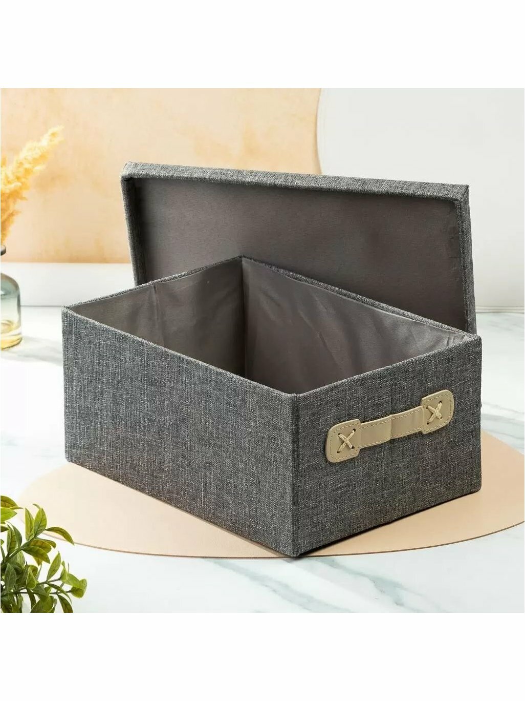 Кофр для хранения вещей складной с крышкой и ручкой, серый, 32х23х15 см, 1 секция, органайзер для дома, артикул A290106