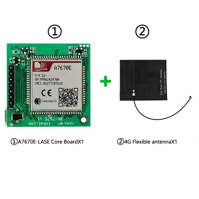 SIMCOM A7670E Core Board + 4G Flexible Antenna, A7670E-LASE Set5