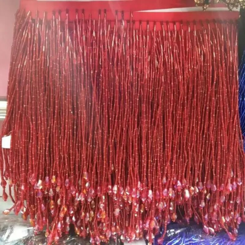 Бордовая бахрома из бисера, 1 yard, Red