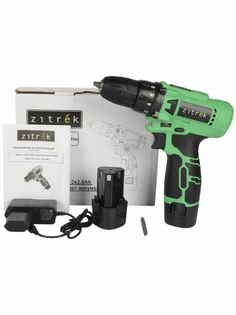 Дрель-шуруповерт аккумуляторная Green 12DR Plus, 12В, 2x2.0Ач аккумуляторная дрель шуруповерт