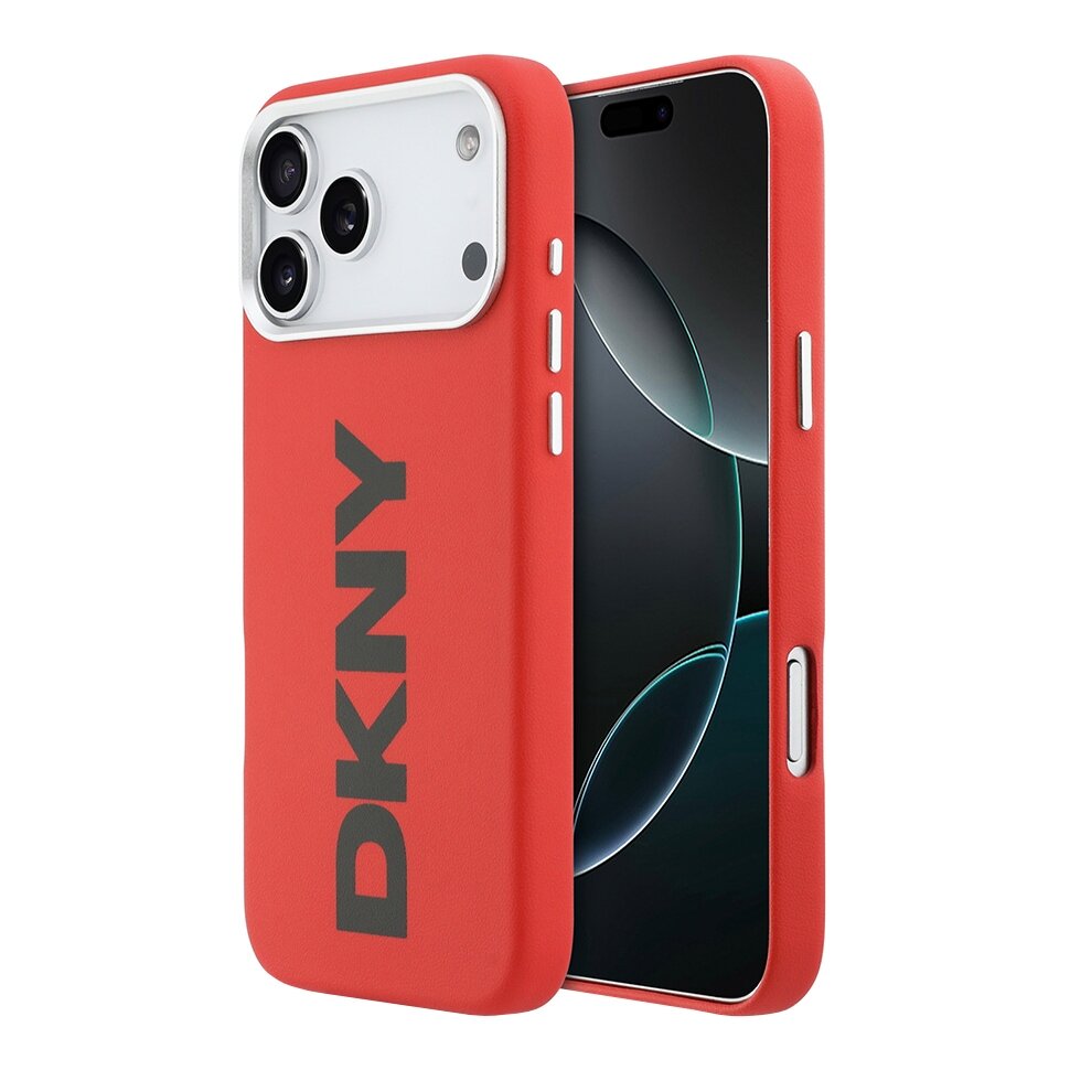 DKNY чехол с MagSafe для iPhone 17 Pro Max, PU кожа Full Wrapped Verical logo, красный