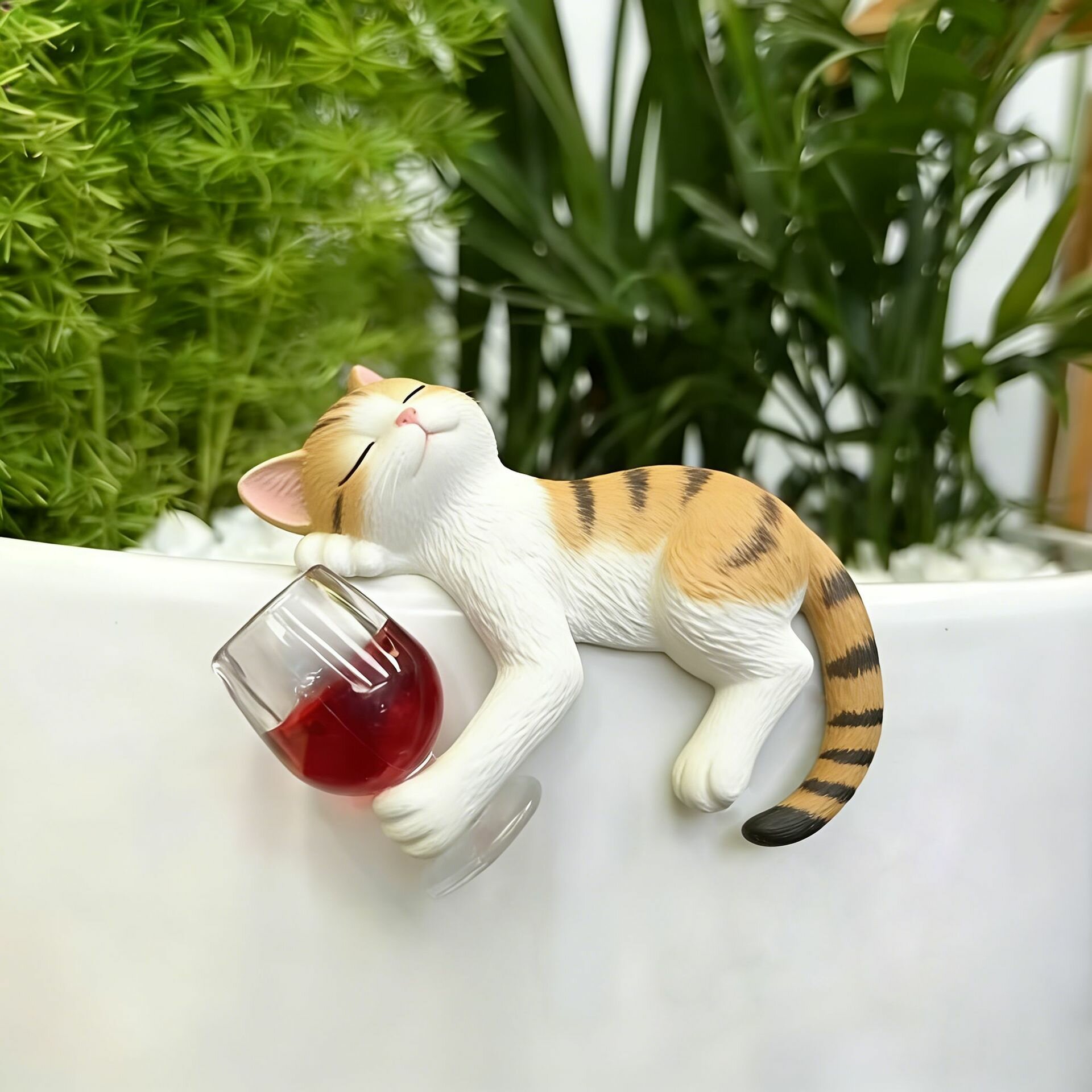 Уличная декоративная фигурка из смолы «Кот, пьющий вино»12*8.4*6cm