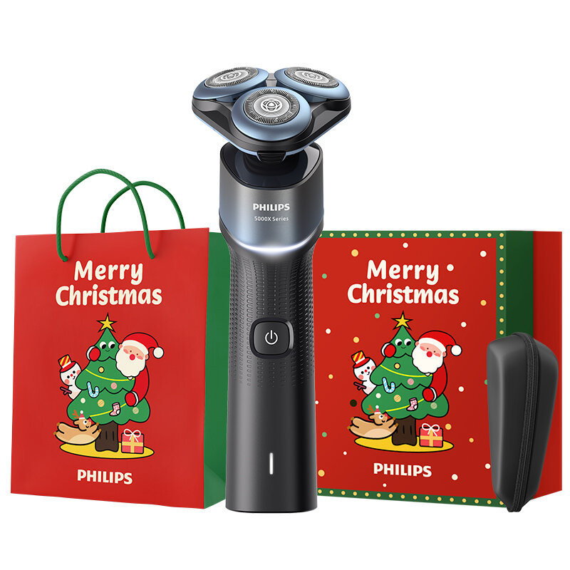 Электробритва роторная мужская PHILIPS X5005, влагозащищенная, для чувствительной кожи, X5001 Glacial Blue, Christmas Box Limited Edition