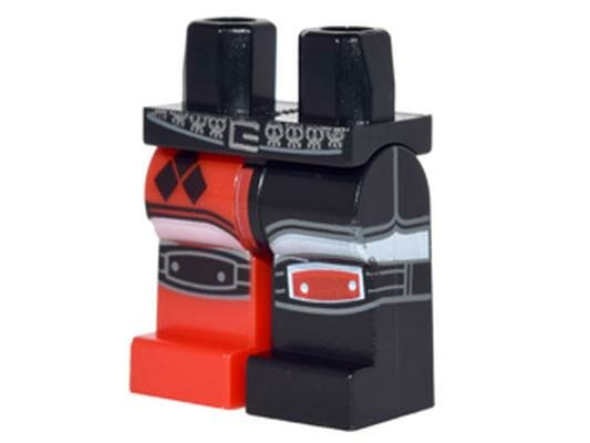Деталь Lego 970d03pb04 Hips and 1 Black Left Leg, 1 Red Right Leg with Short Shorts with Black Diamonds over White Tights, Black and Red Knee Pads Pattern