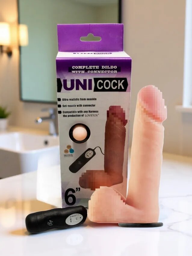 LOVETOY (А-Полимер) Насадка для страпона неоскин Harness UNICOCK 6" с вибрацией 18 см, кибер кожа