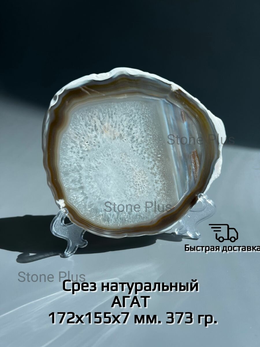 Коллекционный срез натурального камня Агат. 172х155х7 мм. 373 гр.