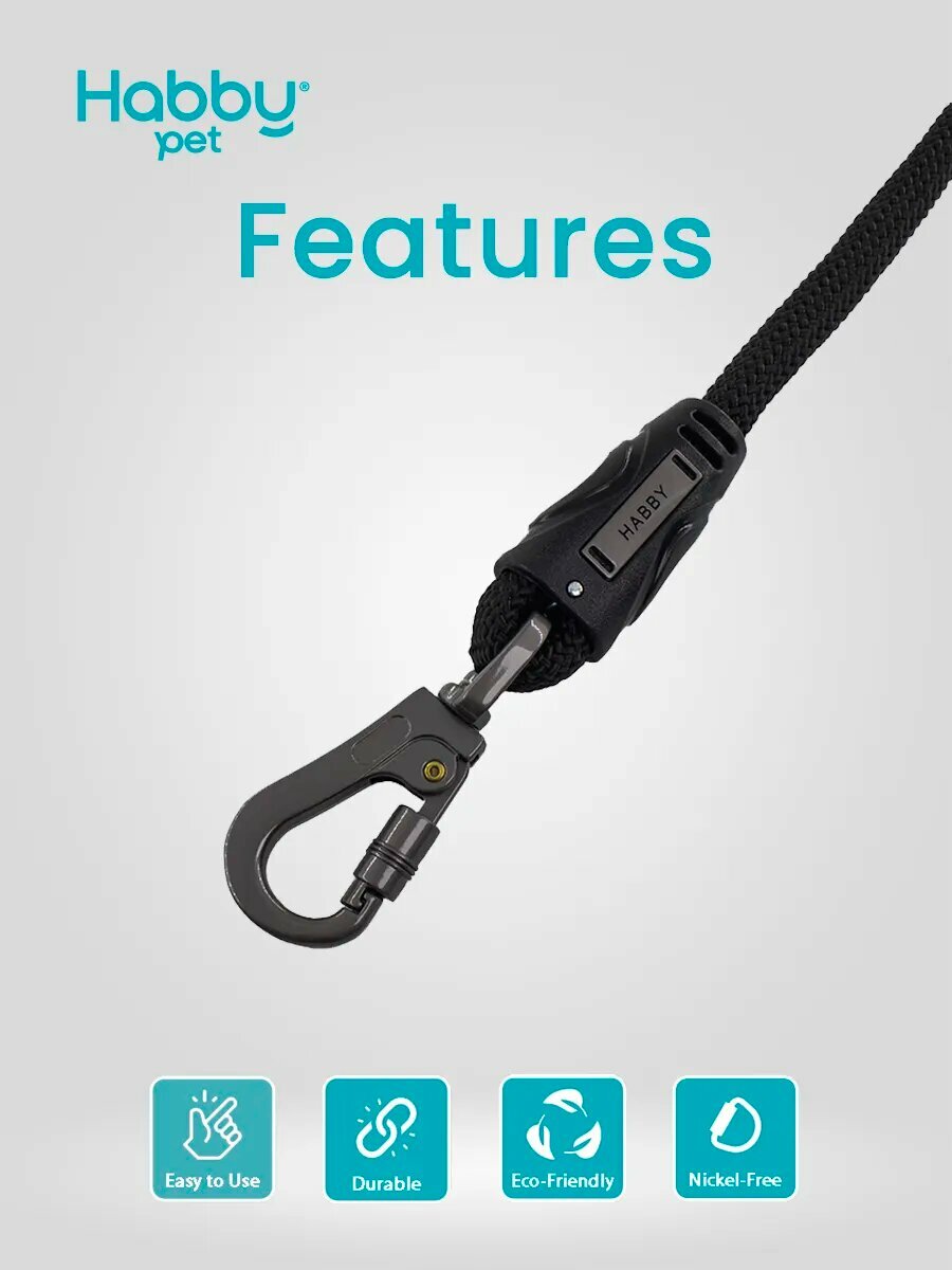 Поводок Habby Pet Cord Leash, черный, для прогулок и выставок, для всех пород собак — фото 1