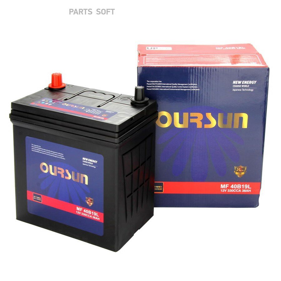 Аккумулятор OURSUN JIS MF 40B19R от официального дистрибьютора, OURSUN, артикул MF40B19R