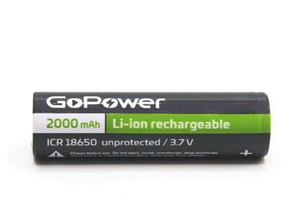 Аккумулятор Li-ion GoPower ICR18650 PC1 3.7V 2000mAh без защиты плос. конт. (1/80/160)