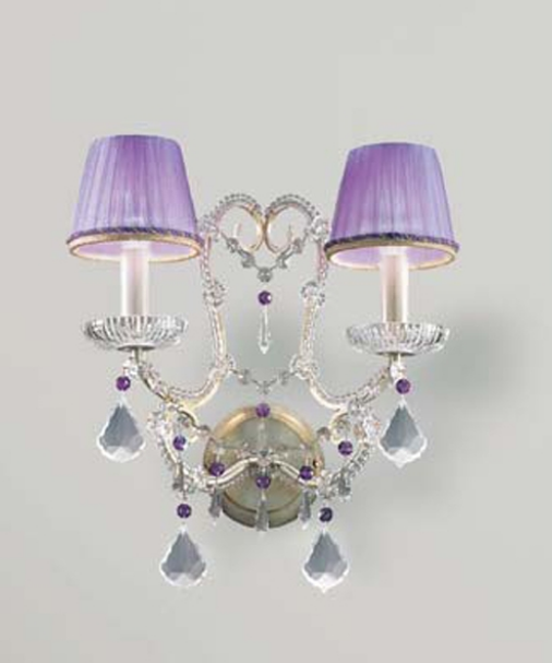 Emme Pi Light бра, 2 абажура фиолетового цвета диам 12 см, кристаллы Asfour, 40х32х19см, 2хЕ14 max 6