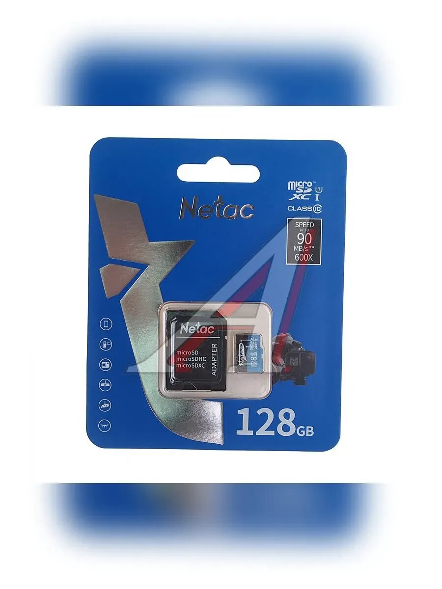 Карта 128GB NETAC MicroSD Class 10 с адаптером
