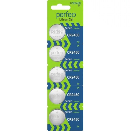 Батарейка литиевая Perfeo Lithium Cell CR2450/5BL, тип CR2450, 5шт, блистер