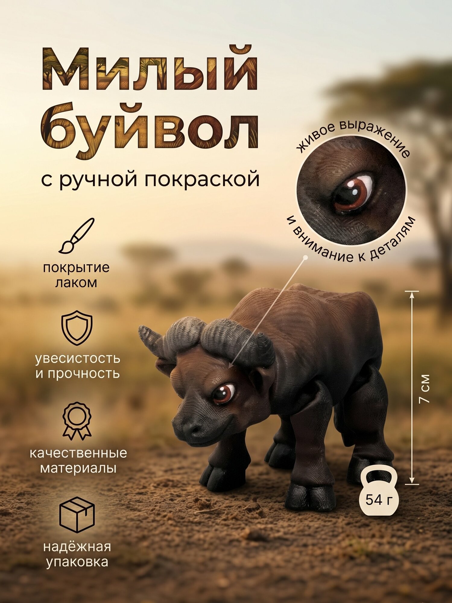 Милый буйвол с ручной покраской