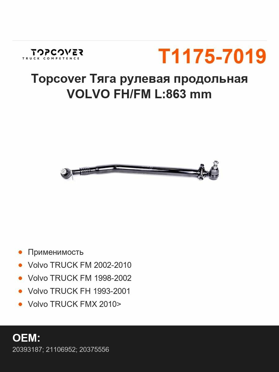 Topcover Тяга рулевая продольная VOLVO FH/FM L:863 mm