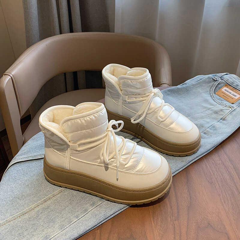 JYL Женские кроссовки Для зимних прогулок Теплые Увеличение высоты Ткань/Beige