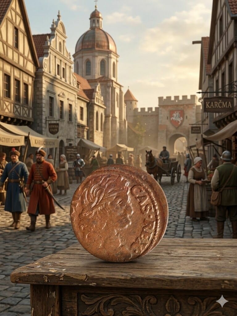 Подлинная монета 1 Солид (боратинка) 1666 год Речь Посполитая, Ян II Казимир