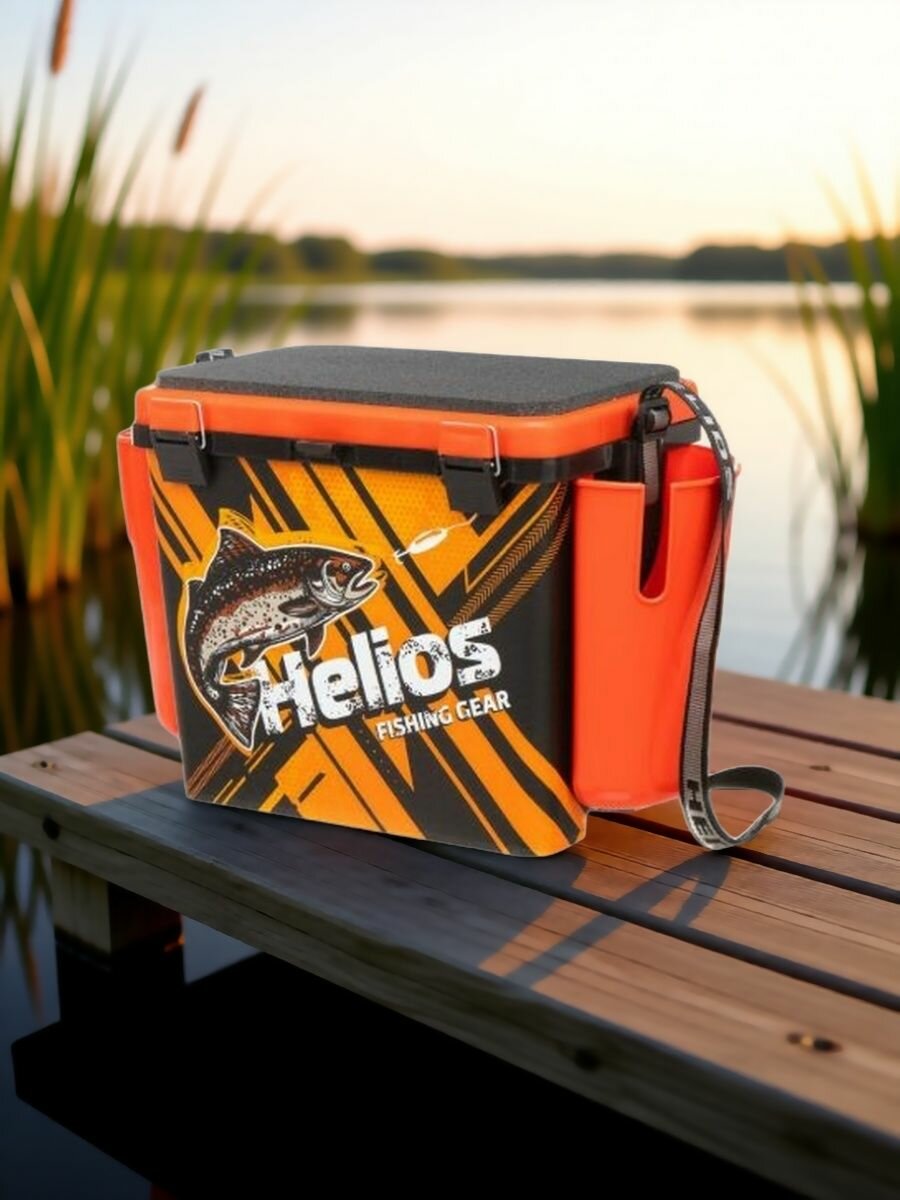 Ящик рыболовный зимний FishBox TROUT односекционный оранжевый, с карманами Helios