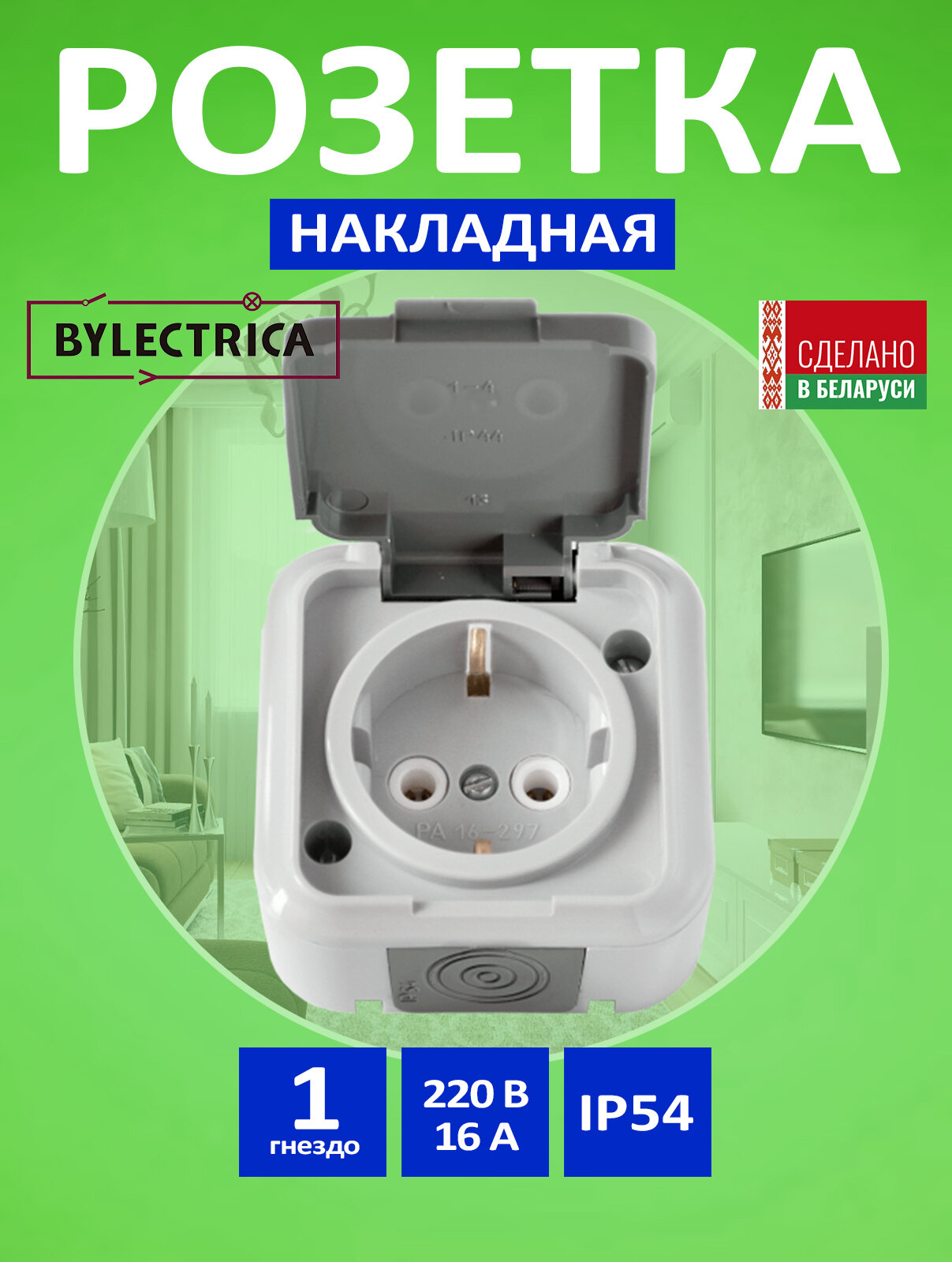 Розетка 1я серая с серой крышкой BYLECTRICA