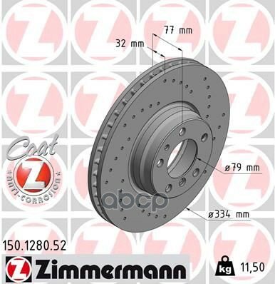 Диск торм BMW E38 4,0D/5.0 ПЕР вент SPORT 334X32 шт. Zimmermann арт. 150.1280.52
