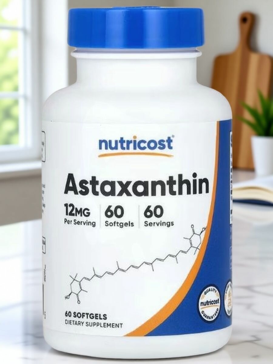 Астаксантин из микроводорослей гематококк , 12 мг, 60 мягких таблеток Nutricost