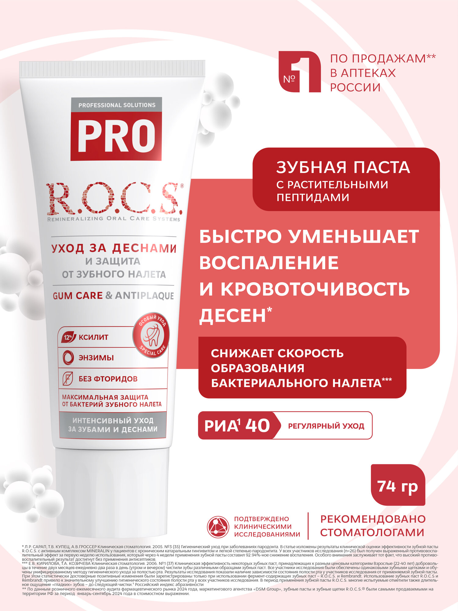 Зубная паста R.O.C.S. PRO Gum Care & Antiplaque, 74 гр, 1 шт