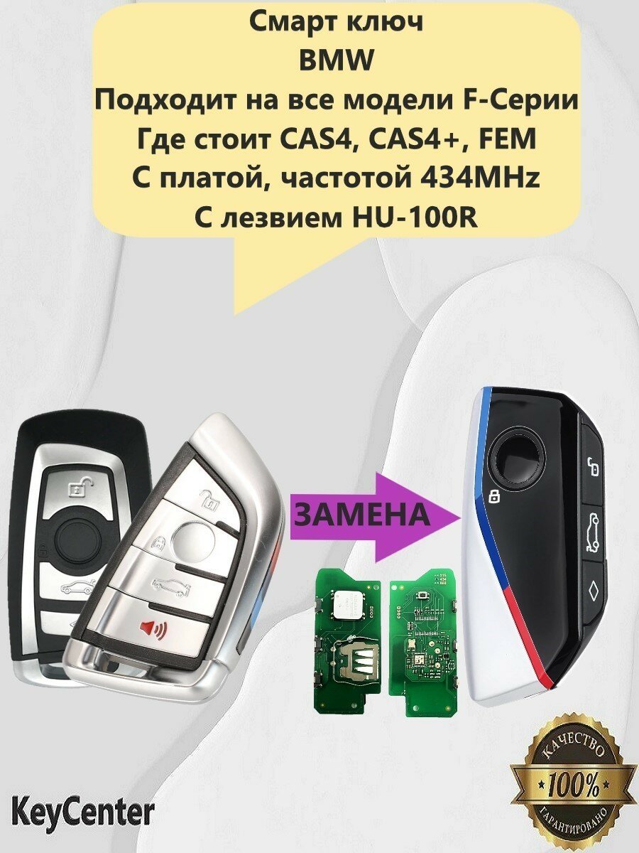 Смарт ключ BMW (4 кнопки, под все F-серии, с Keyless Go) частотой 434MHz!