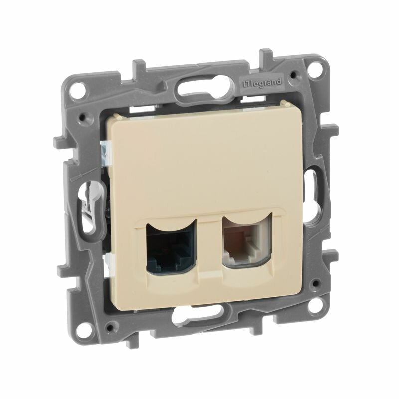 Розетка компьютерная + телефонная 2-м СП Etika RJ45 + RJ11 кат.5E UTP механизм сл. кость IEK 672352
