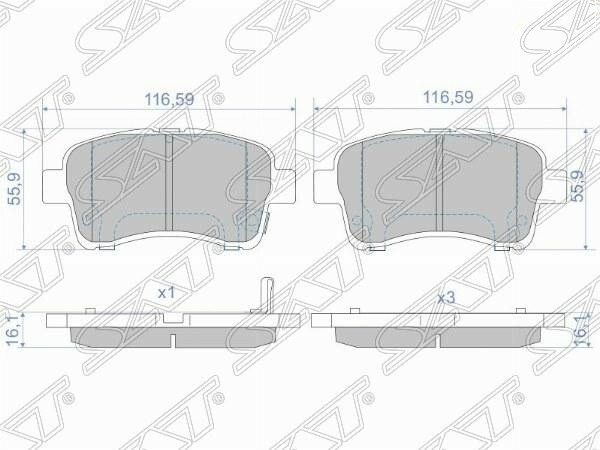 Колодки тормозные спереди SAT ST-55810-54G11 Suzuki Aerio 01-07 / Liana 01-07