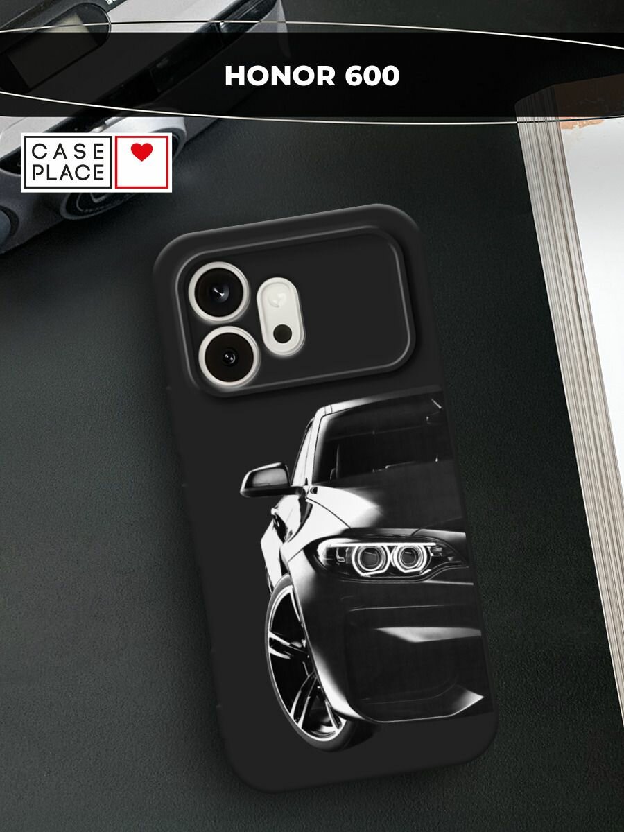 Черный матовый чехол на Honor 600 / Хонор 600 с принтом Крутая черная машина