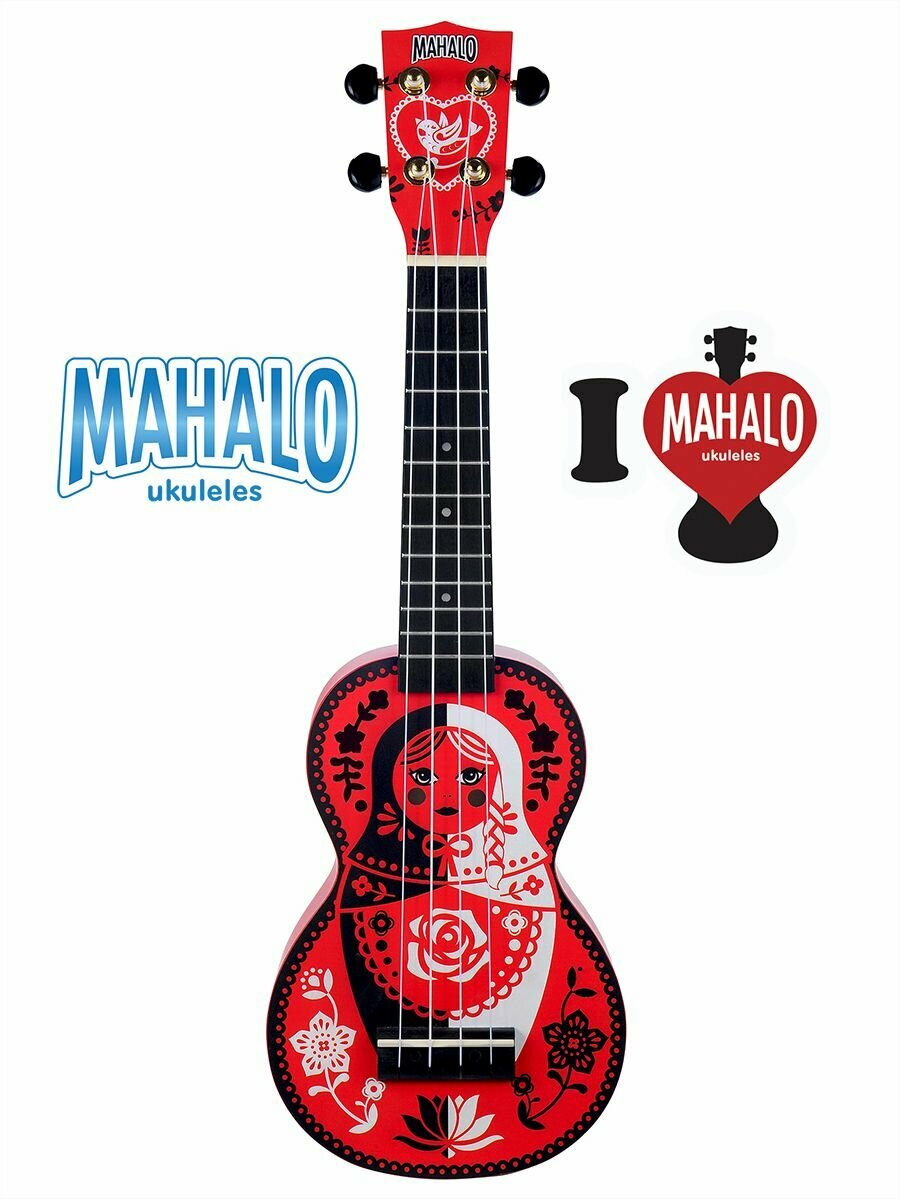Укулеле сопрано Mahalo MA1RD с чехлом, цвет красный, дизайн Русская матрешка