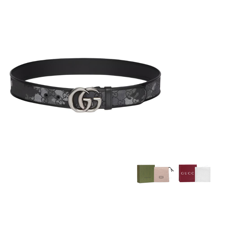 GUCCI GG Marmont Кожа Холст Аксессуары для телефонов Кожаные ремни Мужской Черный Серый Ширина корпуса 4 см GUCCI100