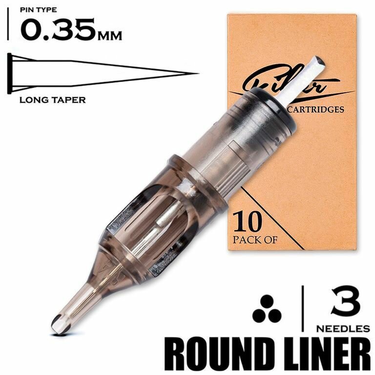 Картриджи для тату и татуажа EZ FILTER Round Liner Extra 3RLT/0.35мм 10 шт/уп