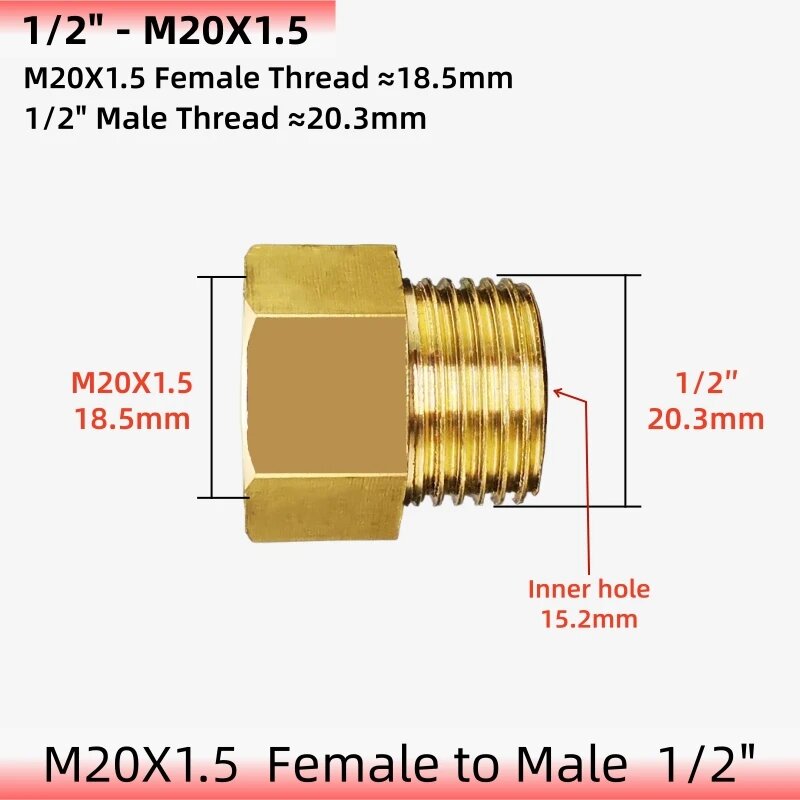 Латунный переходник M20x1.5 Female - 1/2" Male