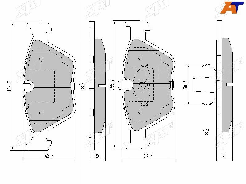 . SAT Тормозные колодки передние для BMW X3 E83 04-10/5 E39 95-03/3 E46 03-/Z4 E86 06-
