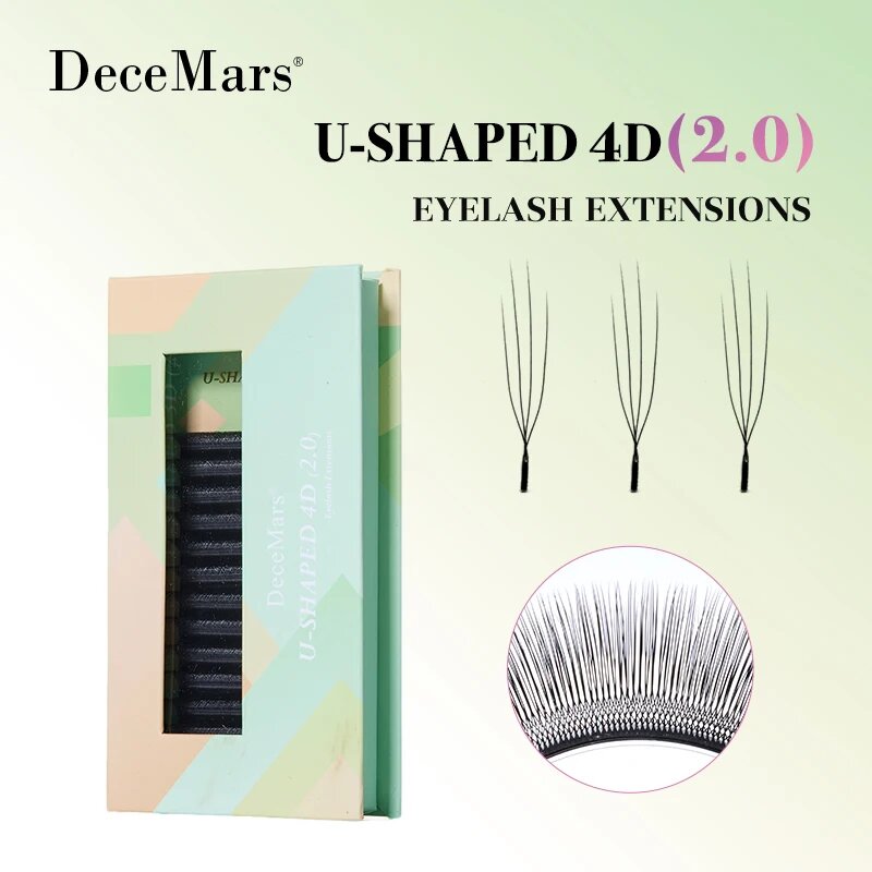 Наращивание ресниц DeceMars U-образной формы 3D-6D D, 8-14mm MIX, U-Shaped 4D (2.0)