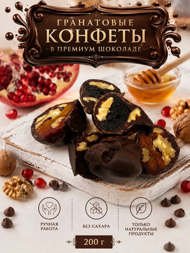 Конфеты гранатовые чурчхельные без сахара 4 шт 200г
