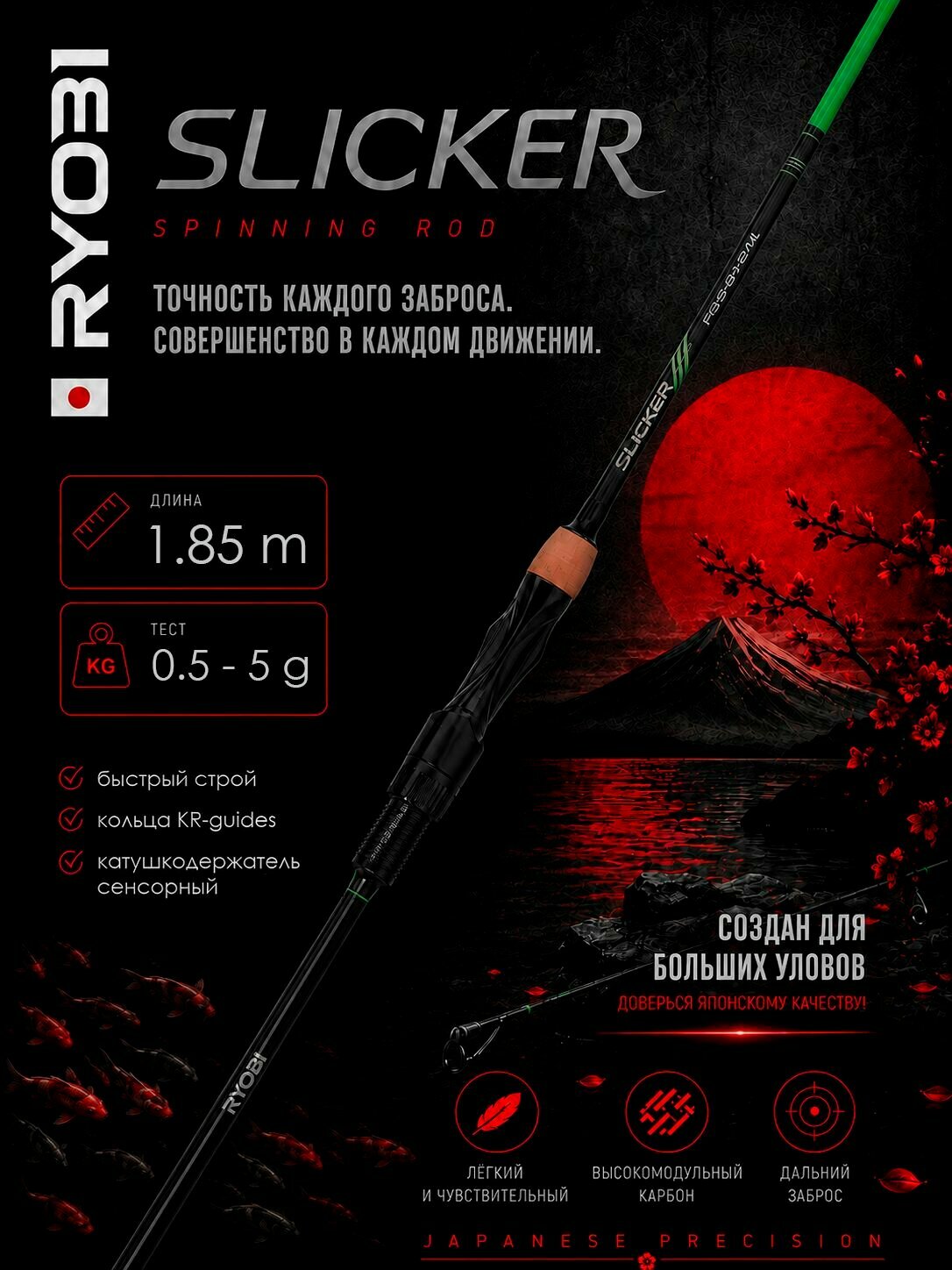 Спиннинг ультралайт RYOBI SLICKER 1,85m 0,5-5g IM9