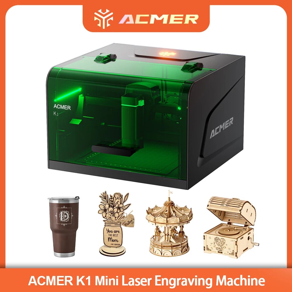 Аппарат лазерной гравировки ACMER K1 Mini портативный, станок CNC, станок для самодельного нанесения логотипов, для обработки окрашенной бумаги, кожи, дерева, акрила, кожи