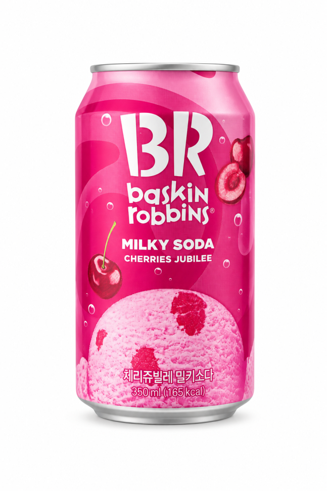 Baskin Robbins Milky Soda Cherries Jubilee, 0.35 л, 24 шт, банка (газированный напиток Баскин Роббинс, вишня, Корея)
