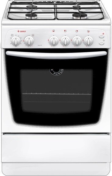Плита газовая GEFEST 1200-C5, 4 газовые конфорки, духовой шкаф 63 л, электроподжиг, ящик для хранения посуды, белый