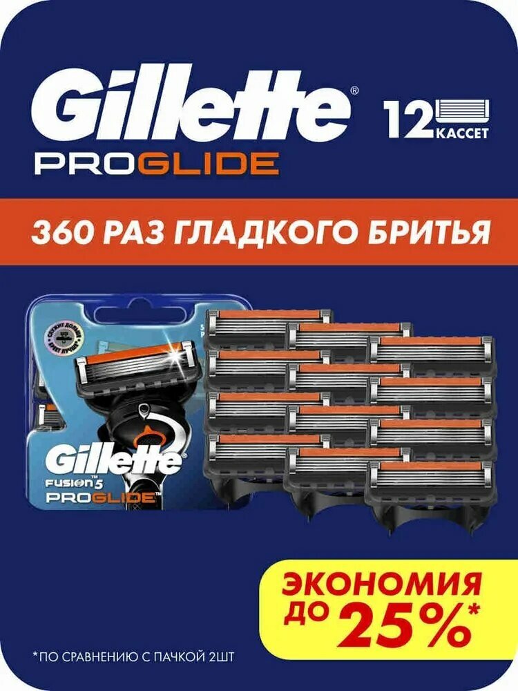 Сменные кассеты Fusion ProGlide Для Мужской Бритвы, 12 шт, с 5 лезвиями, с точным тримммером для труднодоступных мест, для идеально гладкого бритья